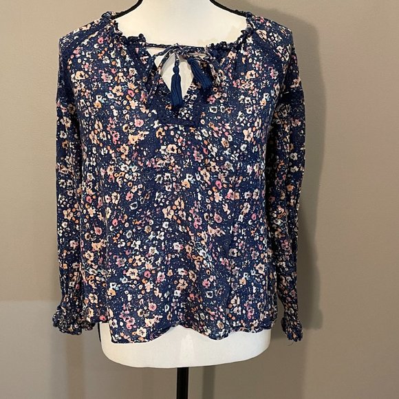 True Craft | Tops | True Craft Womens Lng Sl Floral Print Tie Neck Lace ...